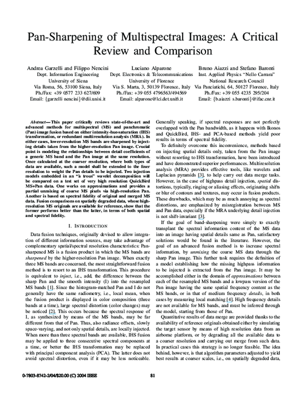 (PDF) Pan-sharpening of multispectral images: a critical review and ...
