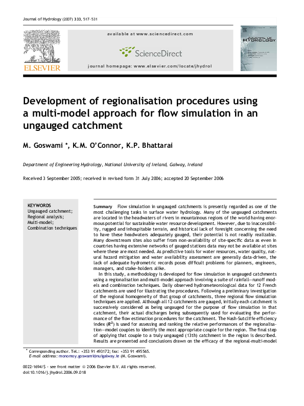 (PDF) Development of regionalisation procedures using a multi-model approach for flow simulation ...