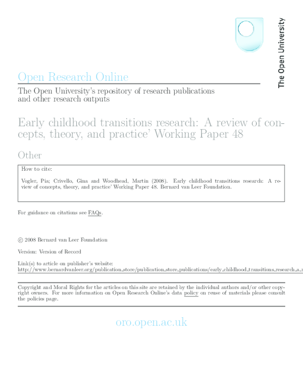 (PDF) Early childhood transitions research: A review of concepts ...