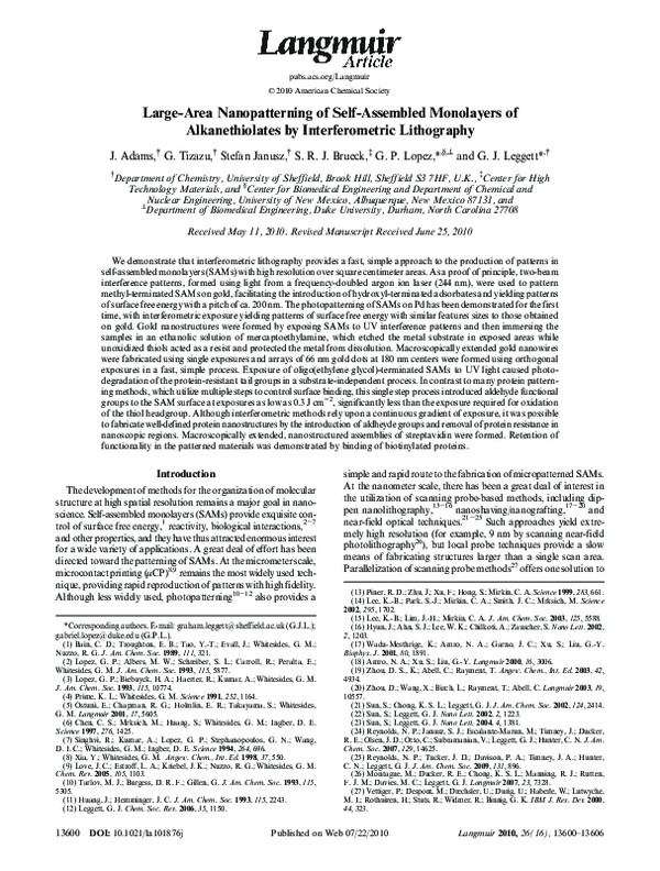 (PDF) Large-Area Nanopatterning of Self-Assembled Monolayers of ...