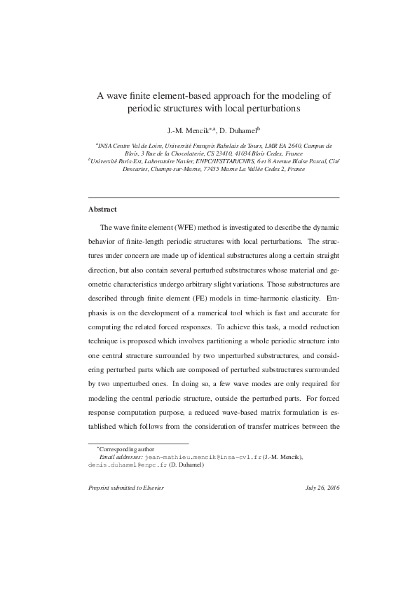 Pdf A Wave Finite Element Based Approach For The Modeling Of Periodic Structures With Local