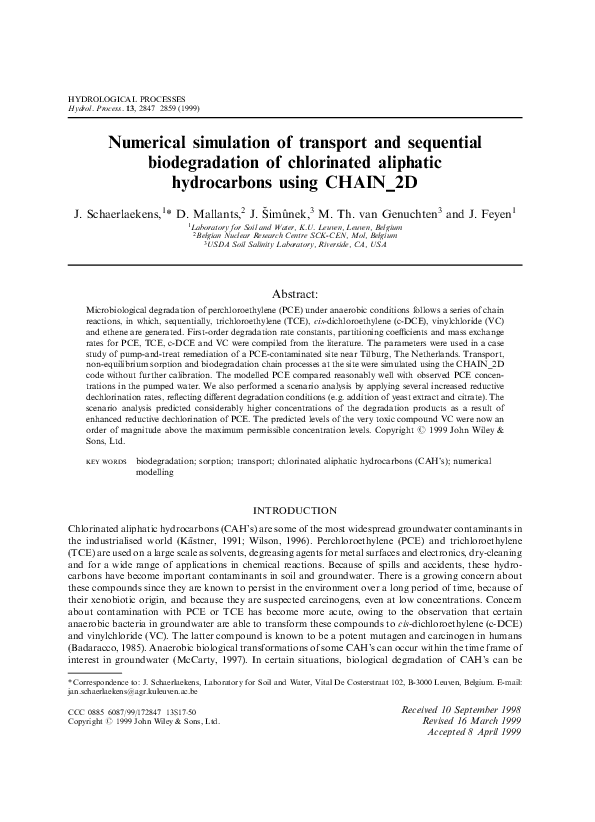(PDF) Numerical simulation of transport and sequential biodegradation ...