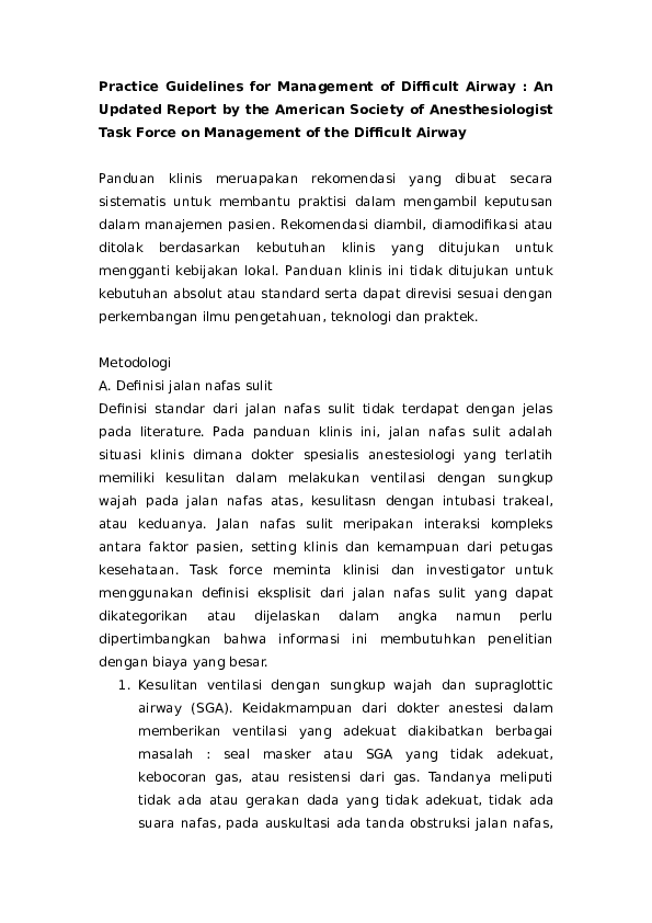 (DOC) Practice Guidelines for Management of Difficult Airway : An ...