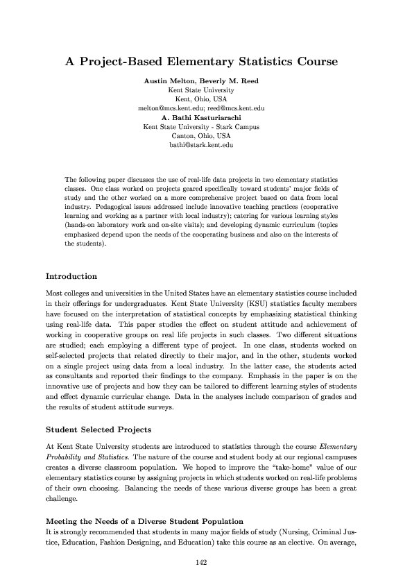 (PDF) A project-based elementary statistics course