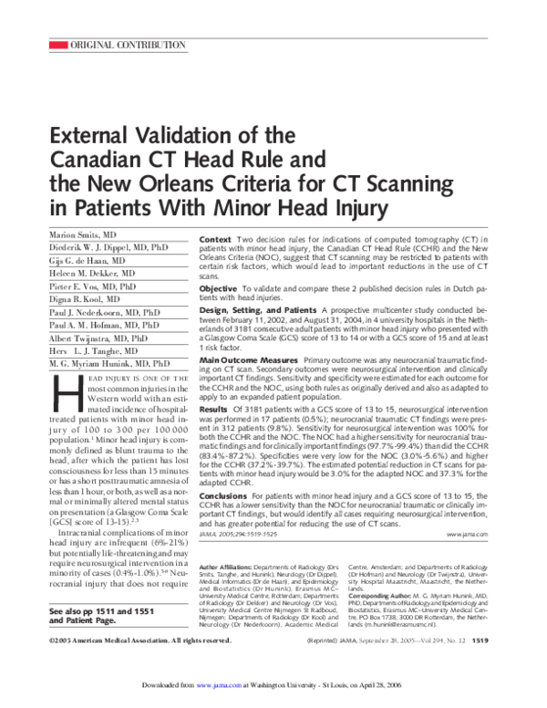 (PDF) Cost effectiveness of using computed tomography (CT) for minor ...