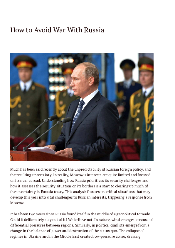 (PDF) How to Avoid War With Russia