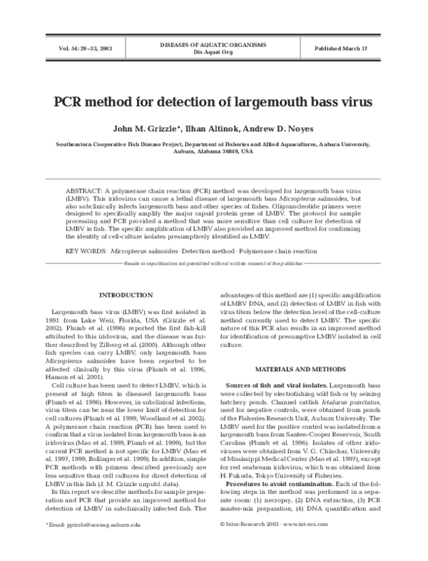 (PDF) PCR method for detection of largemouth bass virus