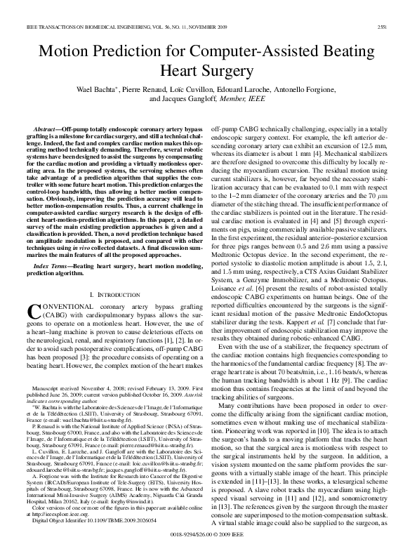 Pdf Motion Prediction For Computer Assisted Beating Heart Surgery