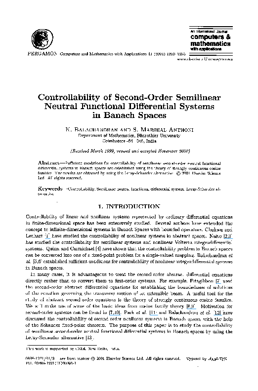 Pdf Controllability Of Second Order Semilinear Neutral Functional Differential Systems In