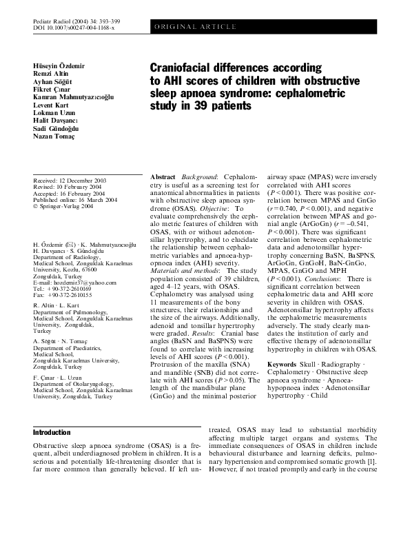 (PDF) Craniofacial differences according to AHI scores of children with ...