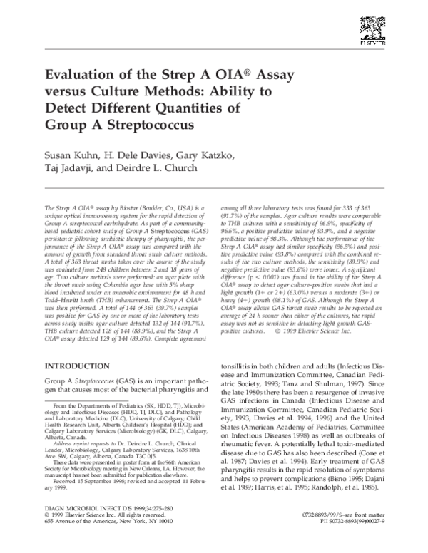(PDF) Evaluation of the Strep A OIA® assay versus culture methods ...