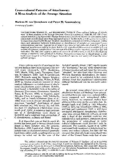(PDF) Cross-cultural patterns of attachment: A meta-analysis of the ...