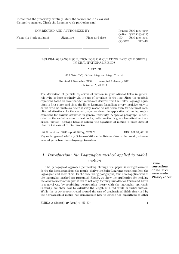 Pdf Euler Lagrange Solution For Calculating Particle Orbits In