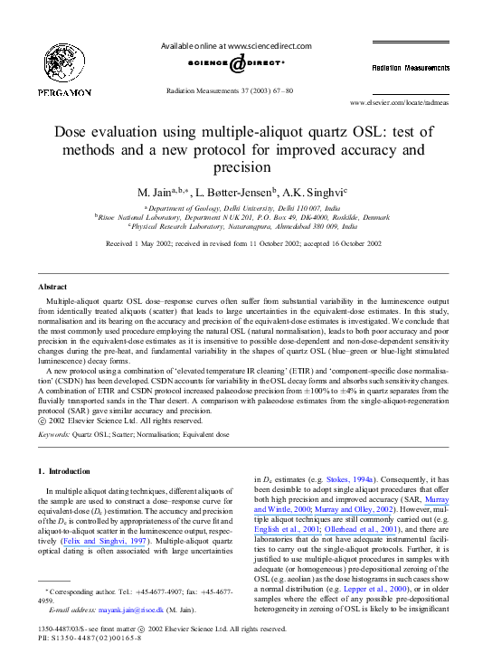 (PDF) Dose evaluation using multiple-aliquot quartz OSL: test of ...