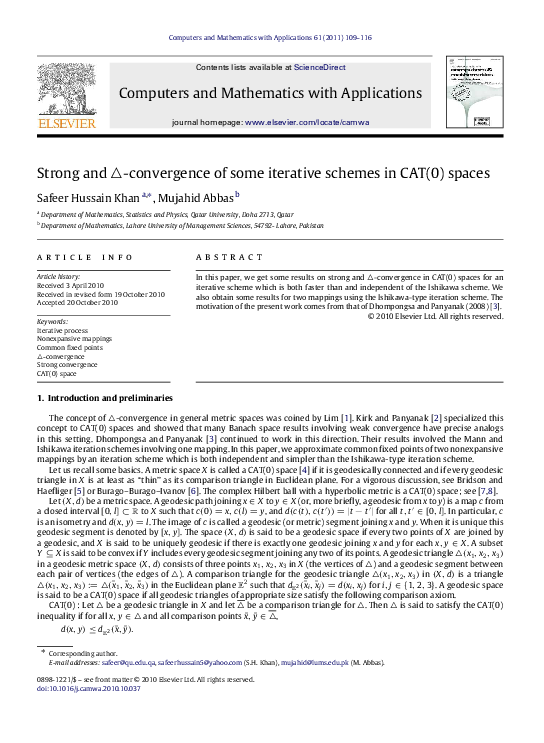 Pdf Strong And Convergence Of Some Iterative Schemes In Cat0 Spaces