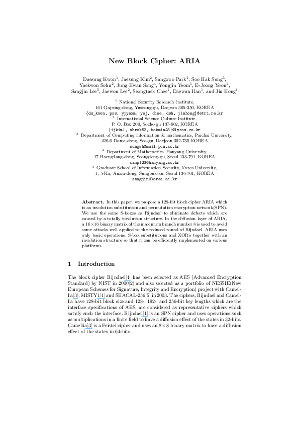 (PDF) New Block Cipher: ARIA