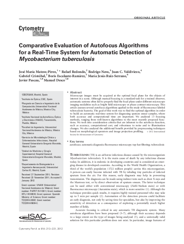Pdf Comparative Evaluation Of Autofocus Algorithms For A Real Time System For Automatic