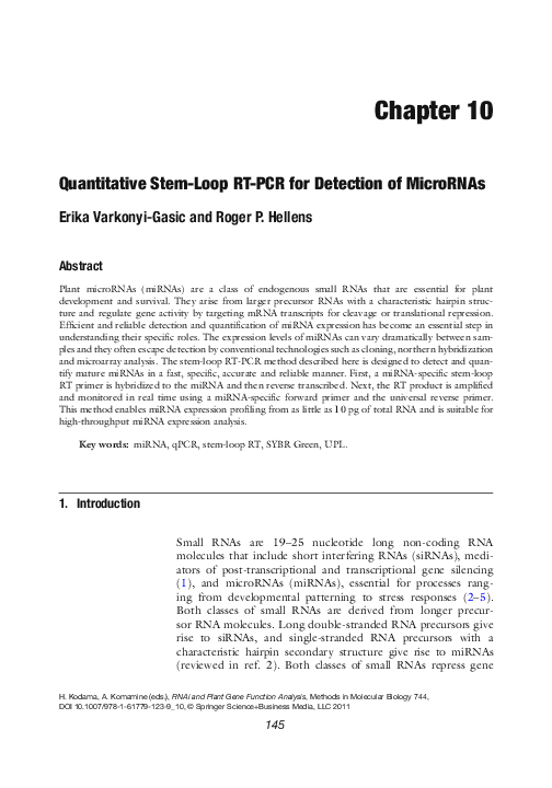 (PDF) Quantitative Stem-Loop RT-PCR for Detection of MicroRNAs