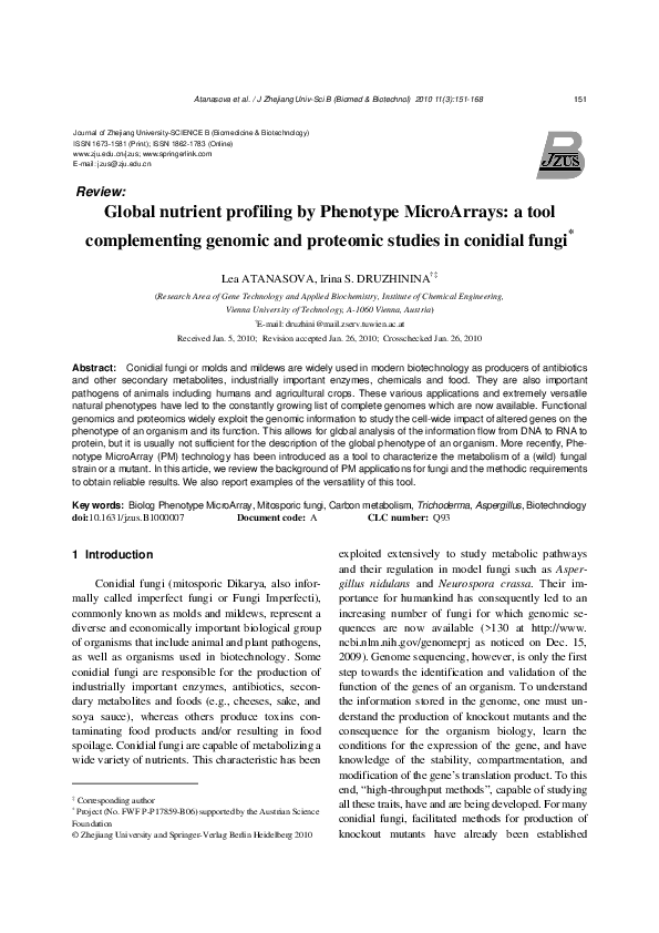 (PDF) Global nutrient profiling by Phenotype MicroArrays: a tool ...