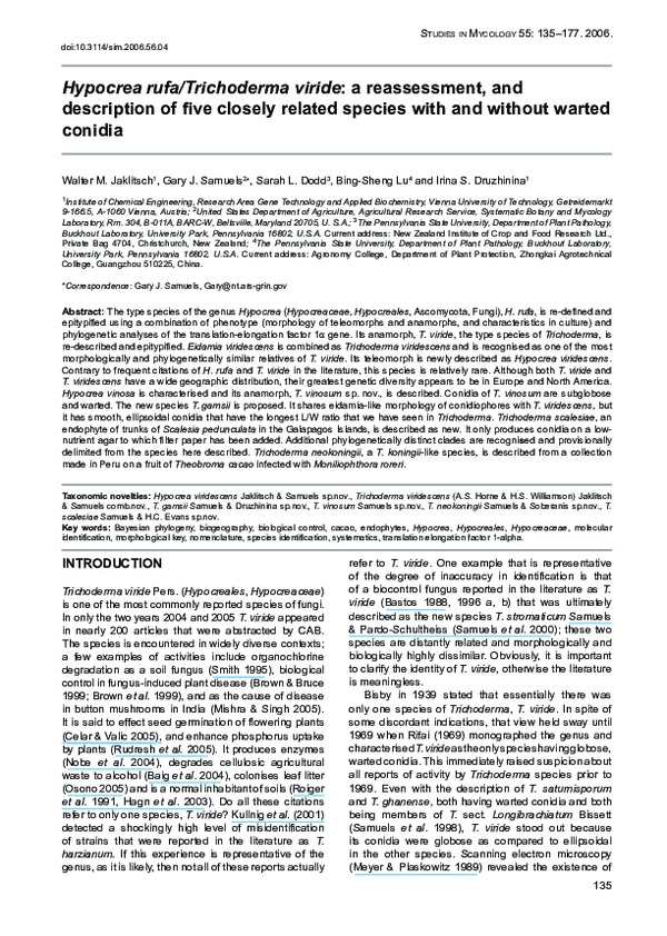 (PDF) Hypocrea rufa/Trichoderma viride: a reassessment, and description ...