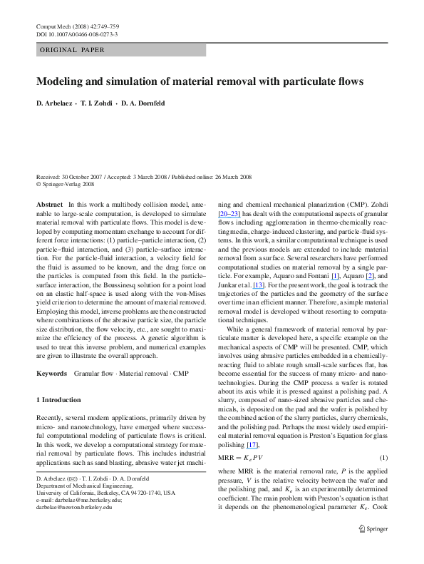 Pdf Modeling And Simulation Of Material Removal With Particulate Flows