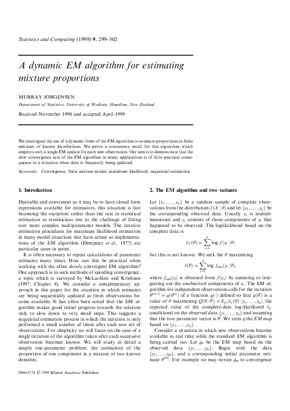 (PDF) A dynamic EM algorithm for estimating mixture proportions