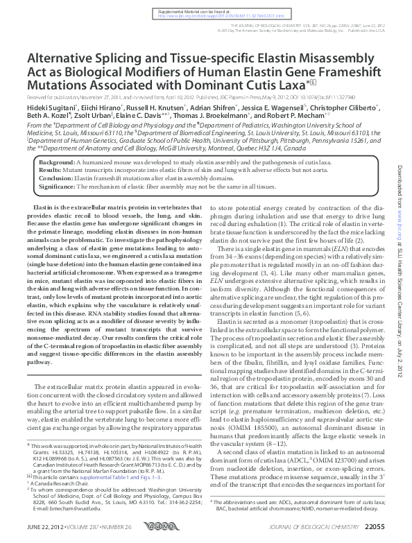 (PDF) Alternative Splicing and Tissue-specific Elastin Misassembly Act ...