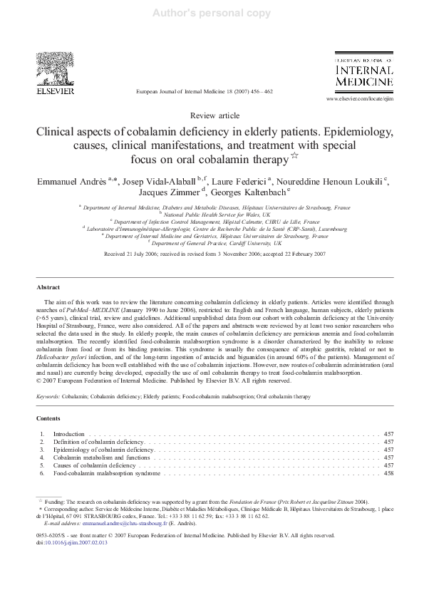 (PDF) Effective Treatment of Cobalamin Deficiency With Oral Cobalamin ...