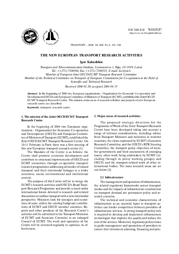 (PDF) The new European transport research activities