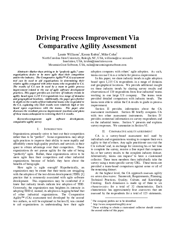 (PDF) Driving Process Improvement via Comparative Agility Assessment