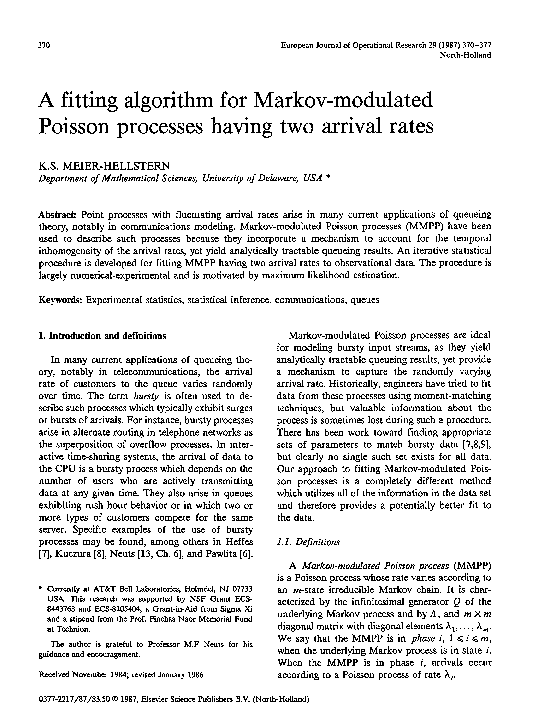 Pdf A Fitting Algorithm For Markov Modulated Poisson Processes Having