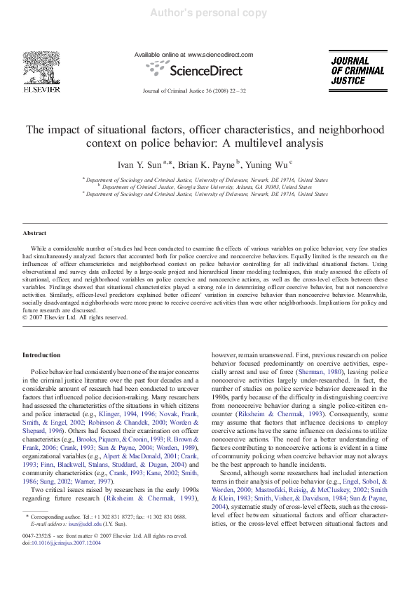 (PDF) The impact of situational factors, officer characteristics, and ...