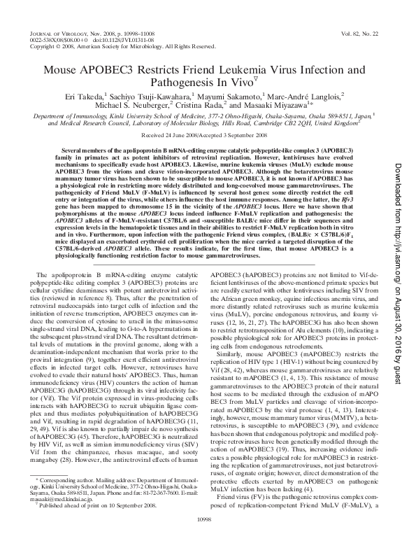 (PDF) Mouse APOBEC3 Restricts Friend Leukemia Virus Infection and ...