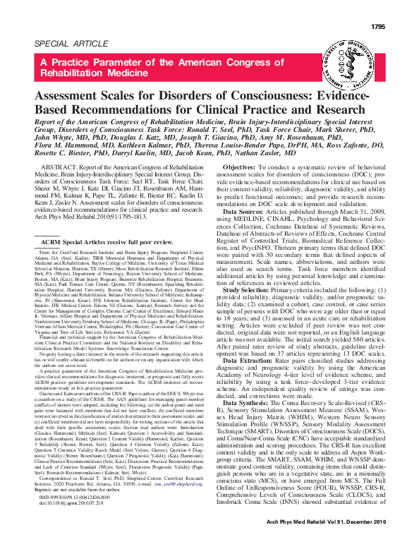 (PDF) Poster 94: Predictive Value of the Disorders of Consciousness ...