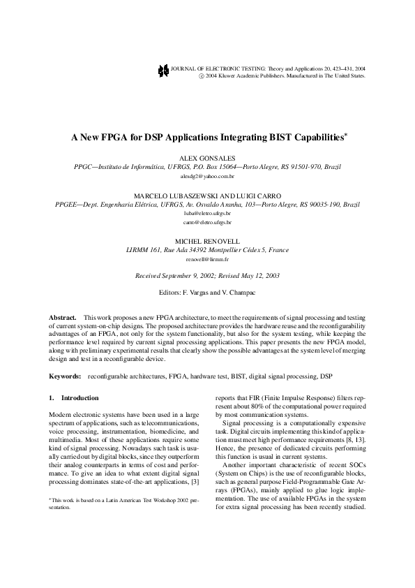 Pdf A New Fpga For Dsp Applications Integrating Bist Capabilities