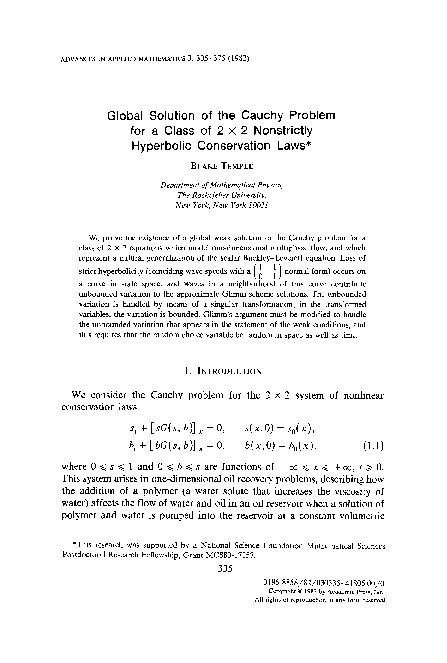 Pdf Global Solution Of The Cauchy Problem For A Class Of 2 × 2 Nonstrictly Hyperbolic