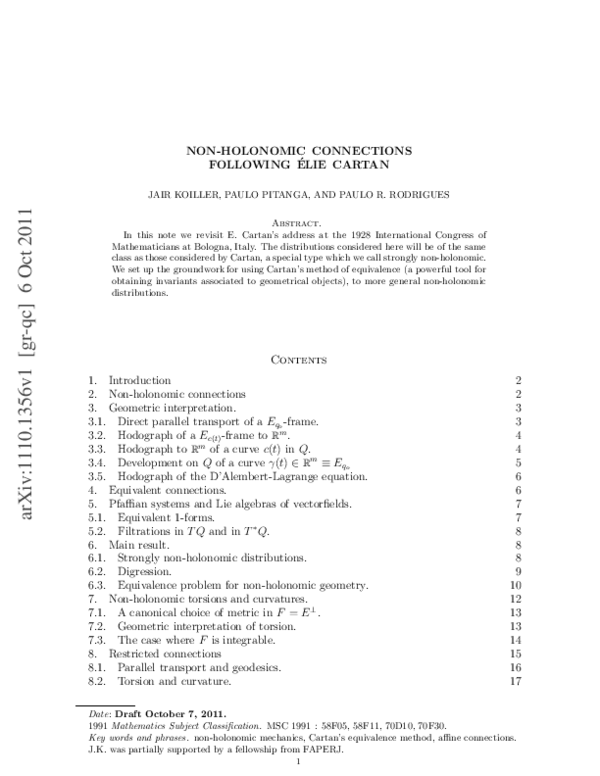 (PDF) Non-holonomic connections following Élie Cartan