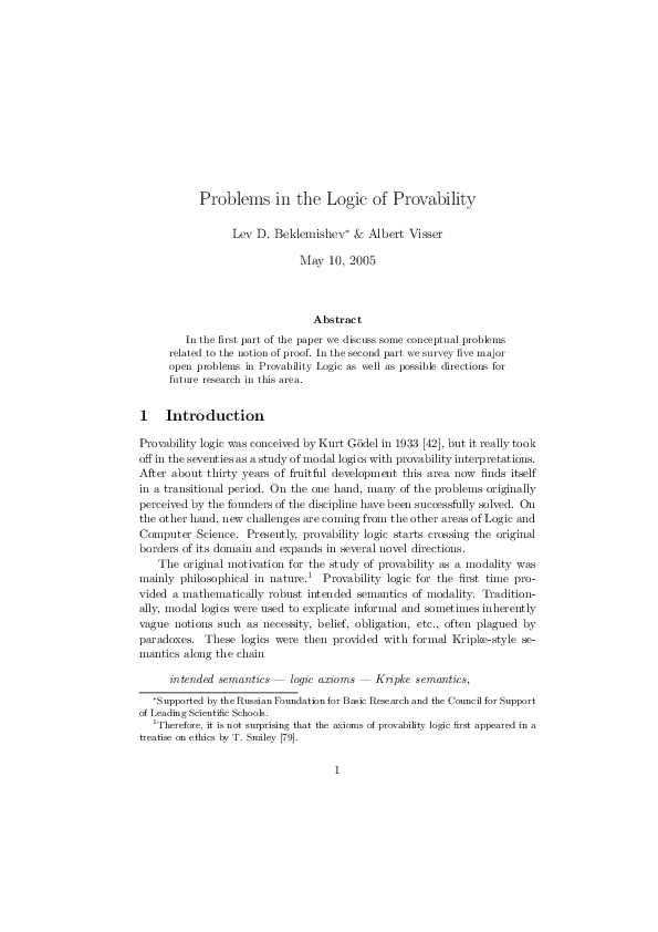 (PDF) Problems in the Logic of Provability