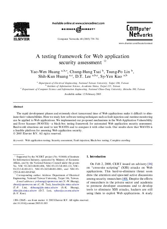 Pdf A Testing Framework For Web Application Security Assessment