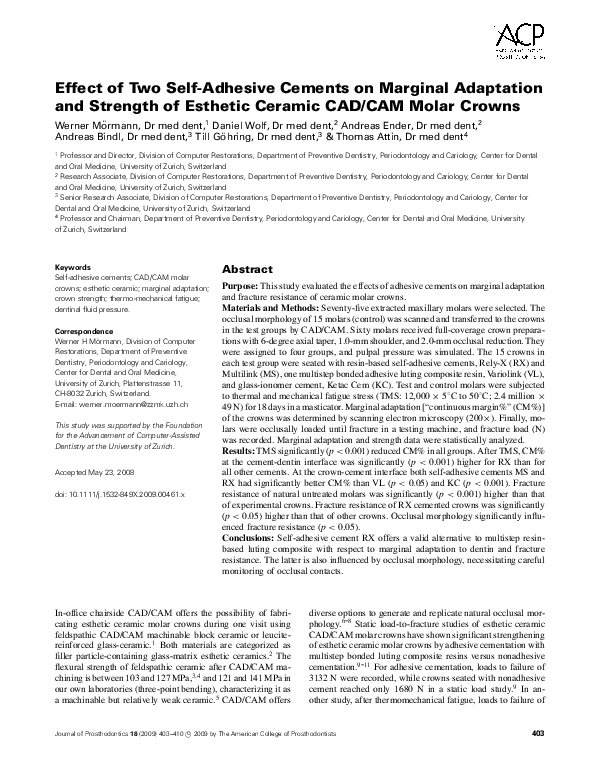 (PDF) Effect of Two Self-Adhesive Cements on Marginal Adaptation and ...