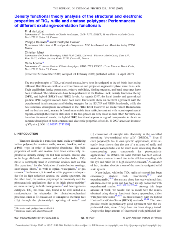 (PDF) Density functional theory analysis of the structural and electronic properties of TiO2 ...