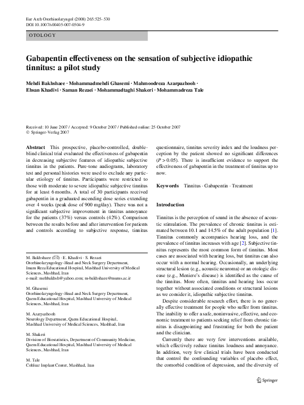 (PDF) Gabapentin effectiveness on the sensation of subjective ...