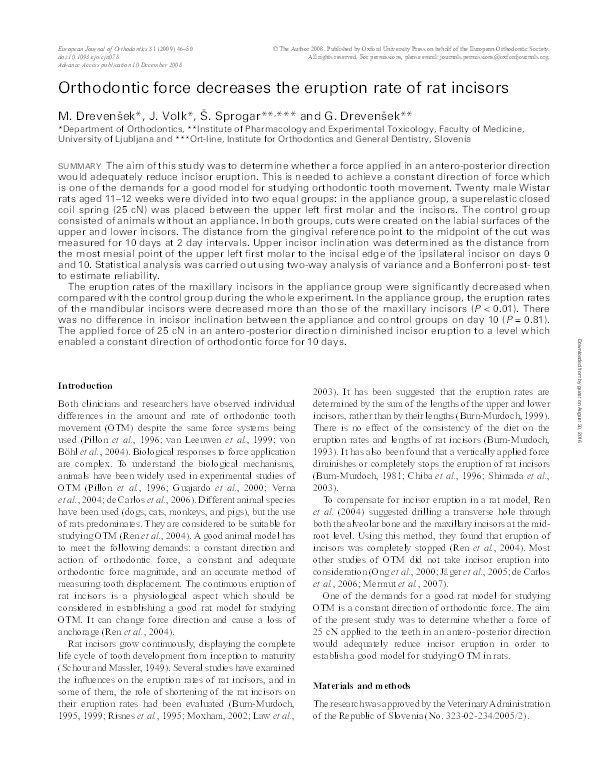 (PDF) Orthodontic force decreases the eruption rate of rat incisors