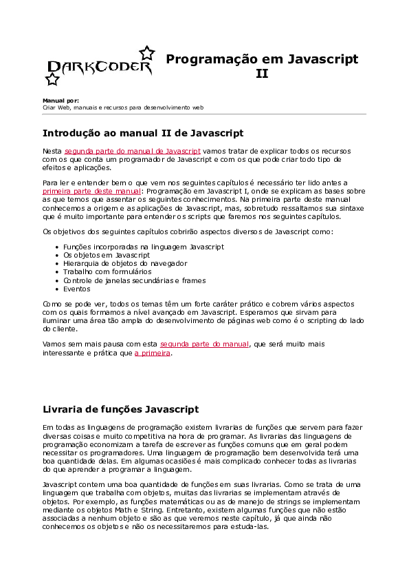 Pdf Programação Em Javascript Ii Introdução Ao Manual Ii De Javascript
