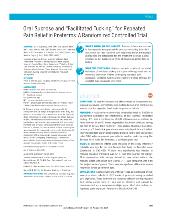 (PDF) Oral Sucrose and "Facilitated Tucking" for Repeated Pain Relief ...