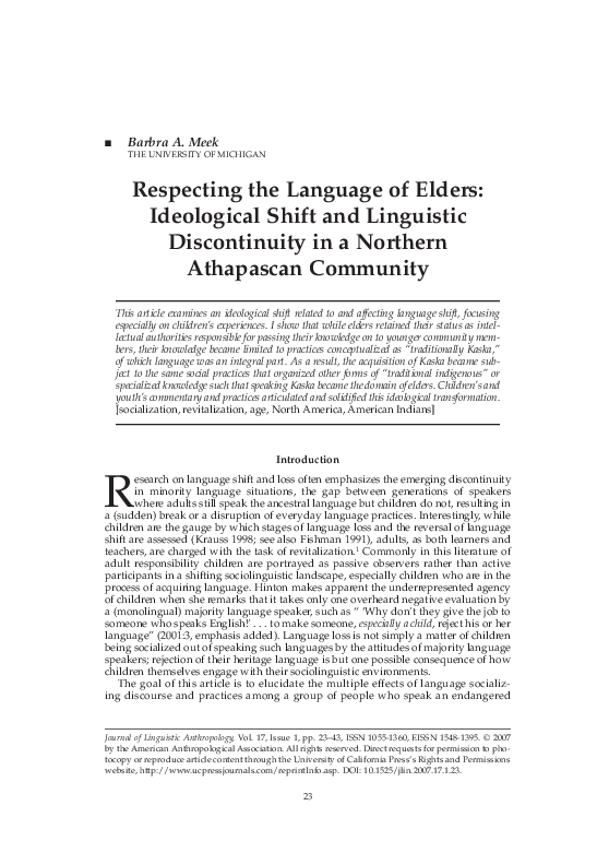 (PDF) Respecting the Language of Elders: Ideological Shift and ...
