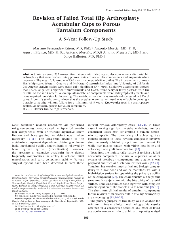(PDF) Early Outcomes of Titanium-Based Highly-Porous Acetabular ...