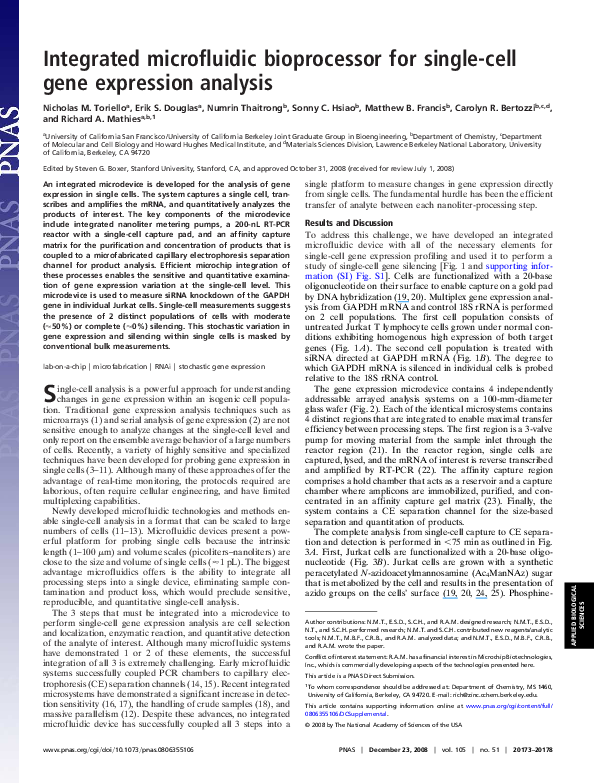 (PDF) Integrated microfluidic bioprocessor for single-cell gene expression analysis