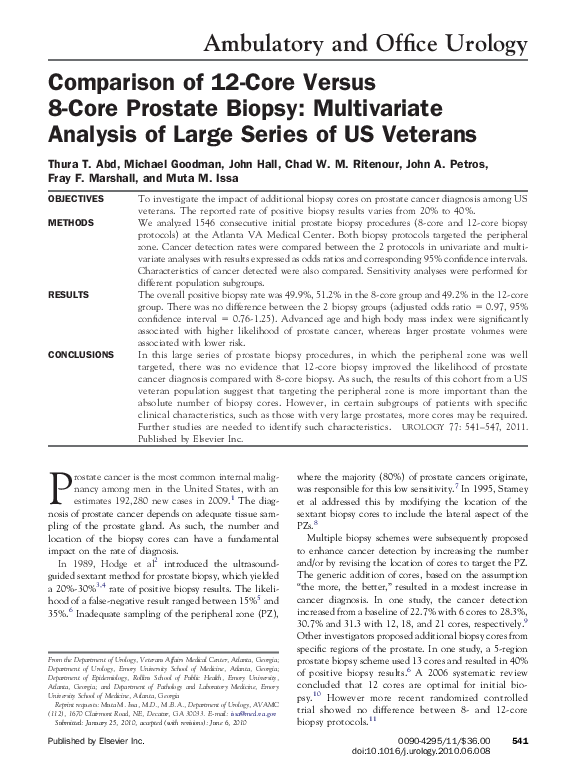 (PDF) Comparison of 12-Core Versus 8-Core Prostate Biopsy: Multivariate ...