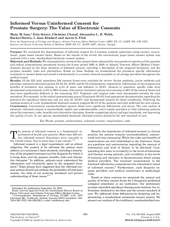(PDF) Informed Versus Uninformed Consent for Prostate Surgery: The ...